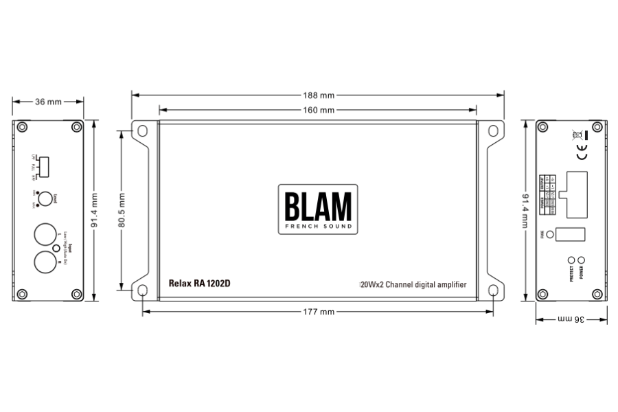 BLAM RELAX RA 1202 D Ultra-compact Class-D 2-Channel (2x80W or 2x120W ...